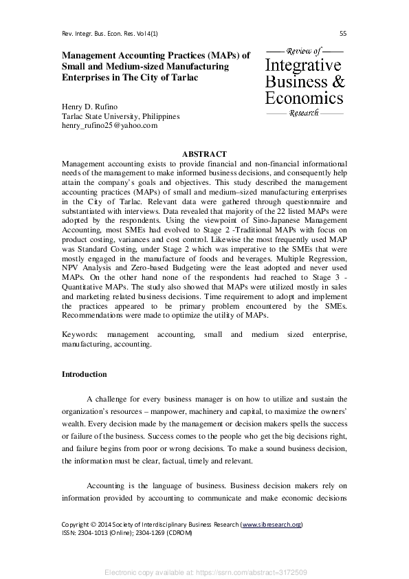 (PDF) Management Accounting Practices (MAPs) of Small and Medium-sized Manufacturing Enterprises ...
