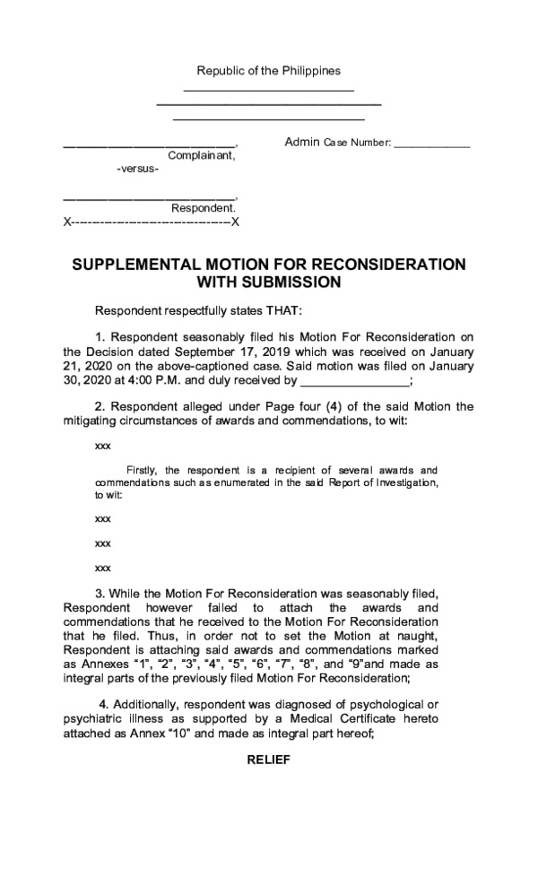 (DOC) Sample Supplemental Motion