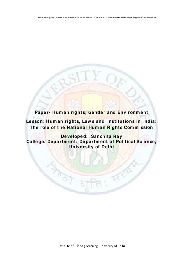 (PDF) Human rights, Laws and Institutions in India: The role of the ...