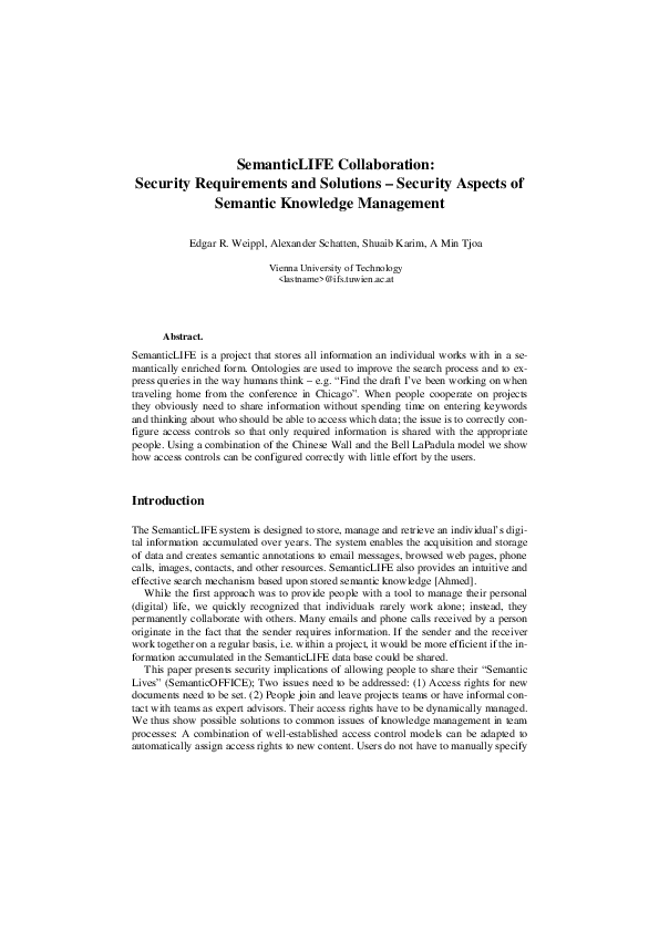 Pdf Semanticlife Collaboration Security Requirements And Solutions