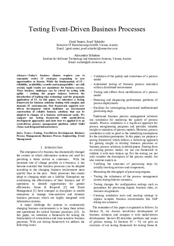 (PDF) Testing Event-Driven Business Processes