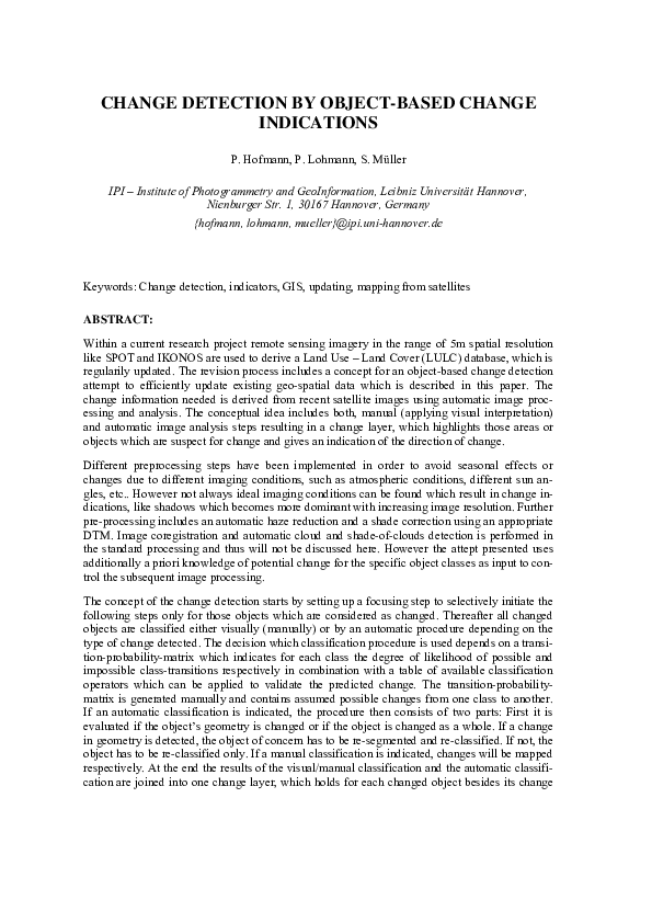 (PDF) Change detection by object-based change indications