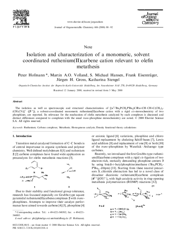 (PDF) Isolation and characterization of a monomeric, solvent coordinated ruthenium(II)carbene ...
