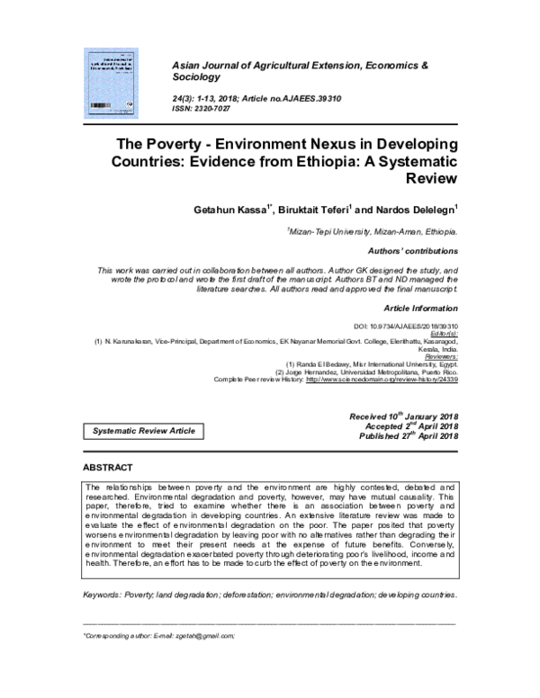 (PDF) The Poverty -Environment Nexus in Developing Countries: Evidence ...