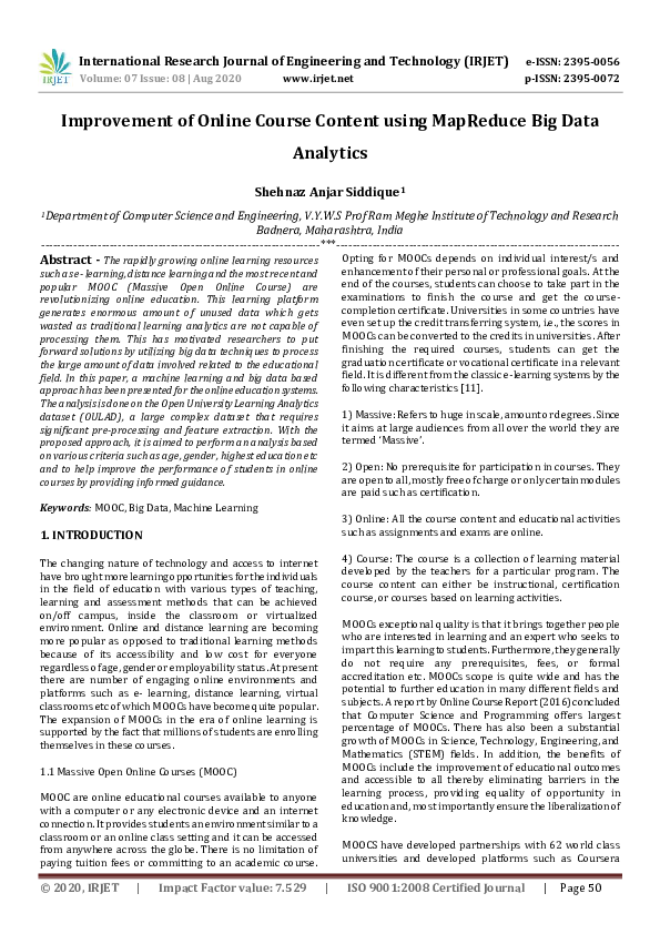 (PDF) IRJET- Improvement of Online Course Content using MapReduce Big Data Analytics | IRJET ...
