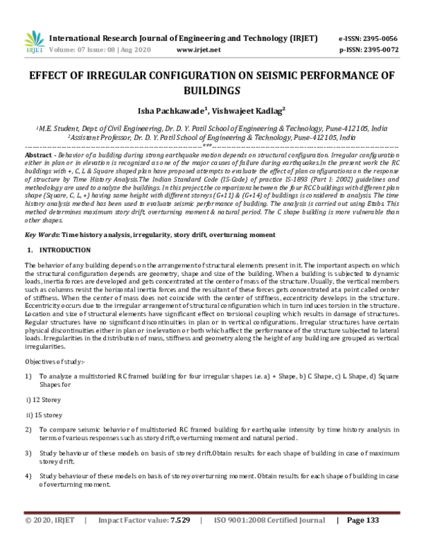 (PDF) IRJET- EFFECT OF IRREGULAR CONFIGURATION ON SEISMIC PERFORMANCE ...