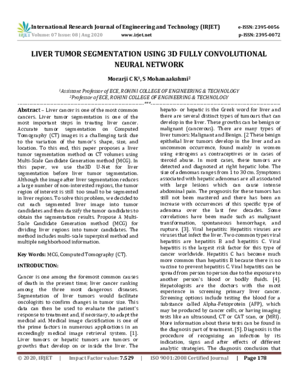 (PDF) IRJET- LIVER TUMOR SEGMENTATION USING 3D FULLY CONVOLUTIONAL NEURAL NETWORK