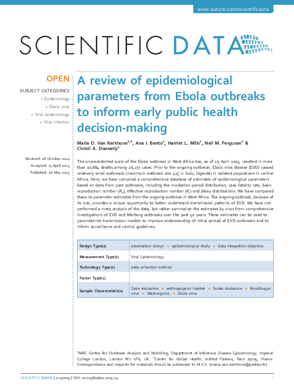 (PDF) A review of epidemiological parameters from Ebola outbreaks to ...