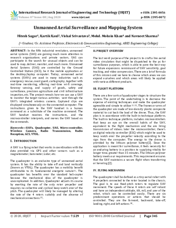(PDF) IRJET- Unmanned Aerial Surveillance and Mapping System