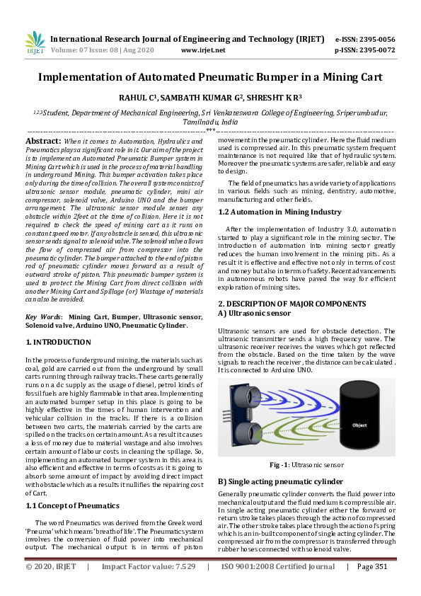 (PDF) IRJET- Implementation of Automated Pneumatic Bumper in a Mining Cart