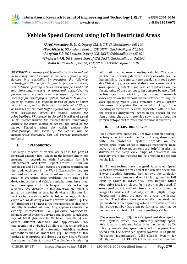(PDF) IRJET- Vehicle Speed Control using IoT in Restricted Areas