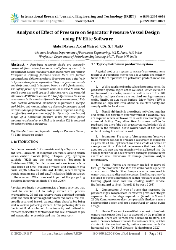 (PDF) IRJET- Analysis of Effect of Pressure on Separator Pressure ...