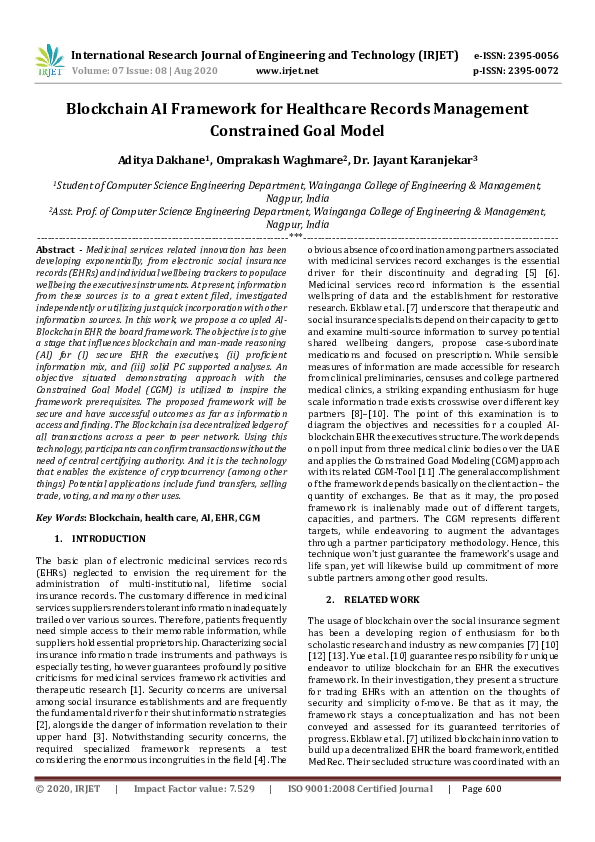 Pdf Blockchain Ai Framework For Healthcare Records Management Constrained Goal Model
