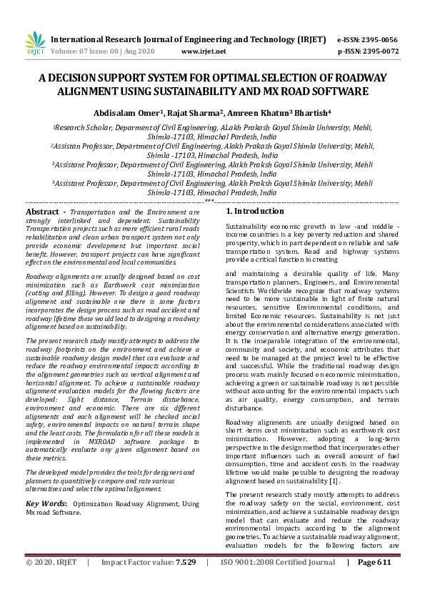 (PDF) A DECISION SUPPORT SYSTEM FOR OPTIMAL SELECTION OF ROADWAY ...