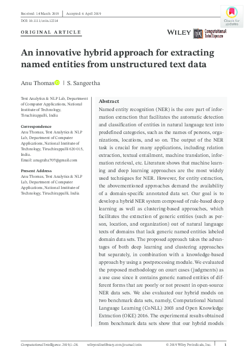Pdf An Innovative Hybrid Approach For Extracting Named Entities From