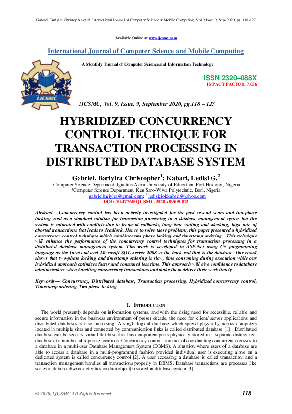 (PDF) HYBRIDIZED CONCURRENCY CONTROL TECHNIQUE FOR TRANSACTION ...