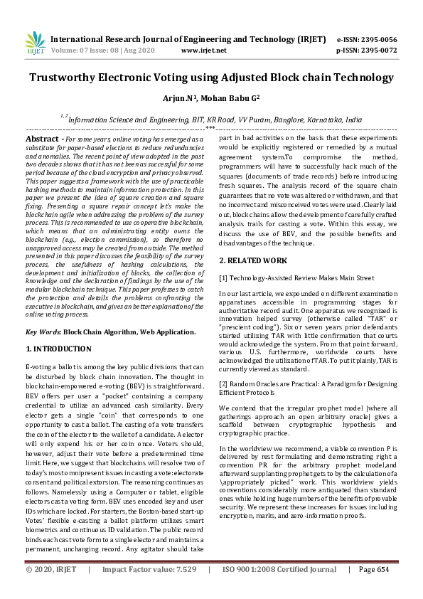(PDF) IRJET- Trustworthy Electronic Voting using Adjusted Block chain ...