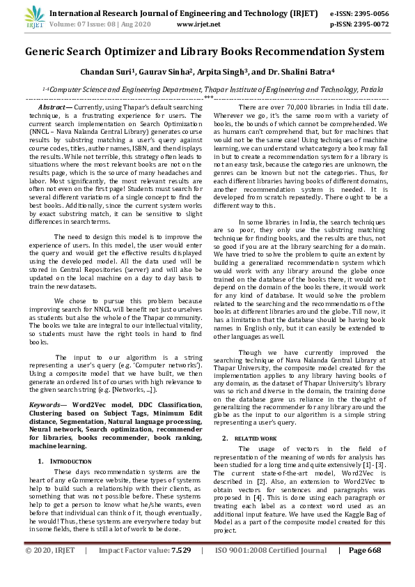 (PDF) Search Optimization and Book Recommendation System