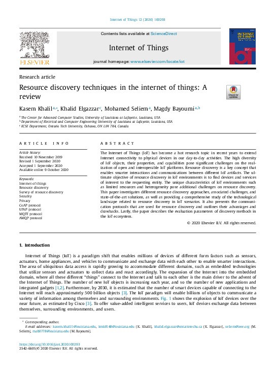 (PDF) Resource discovery techniques in the internet of things: A review