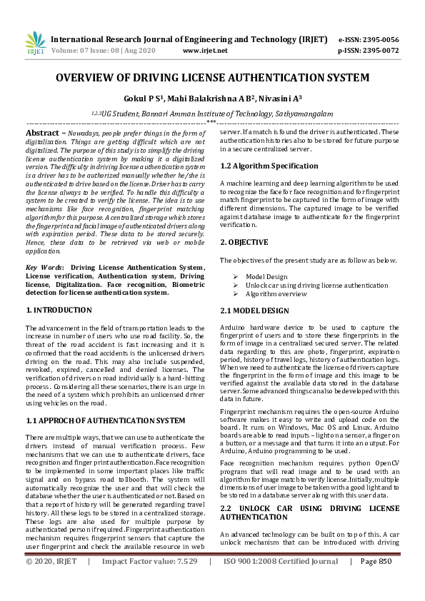 (PDF) OVERVIEW OF DRIVING LICENSE AUTHENTICATION SYSTEM