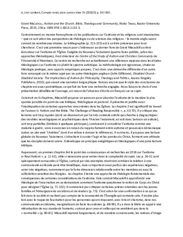 (DOC) Review of Grant Macaskill, Autism and the Church, 2019