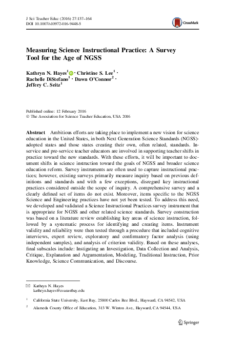 (PDF) Measuring Science Instructional Practice Title: Measuring Science Instructional Practice ...