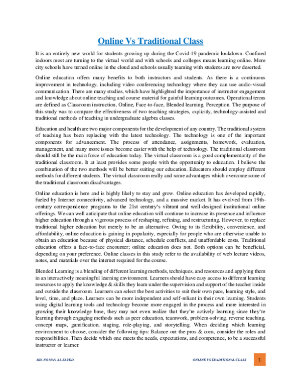 (PDF) Online Vs Traditional Class