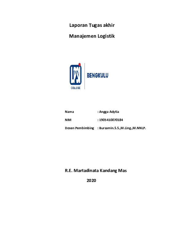 (PDF) Laporan Tugas akhir Manajemen Logistik