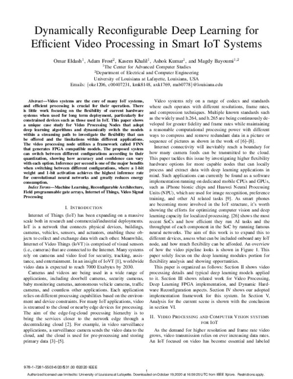 (PDF) Dynamically Reconfigurable Deep Learning for Efficient Video Processing in Smart IoT Systems