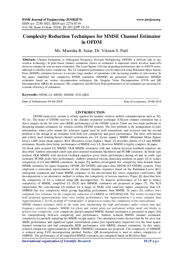 (PDF) Complexity Reduction Techniques for MMSE Channel Estimator in OFDM
