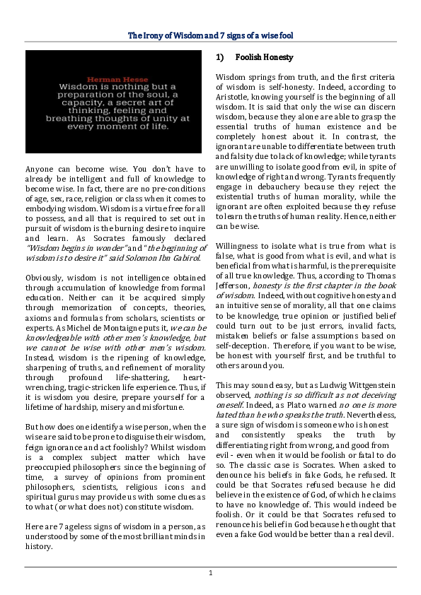 (PDF) The Irony of Wisdom and 7 signs of a wise fool.