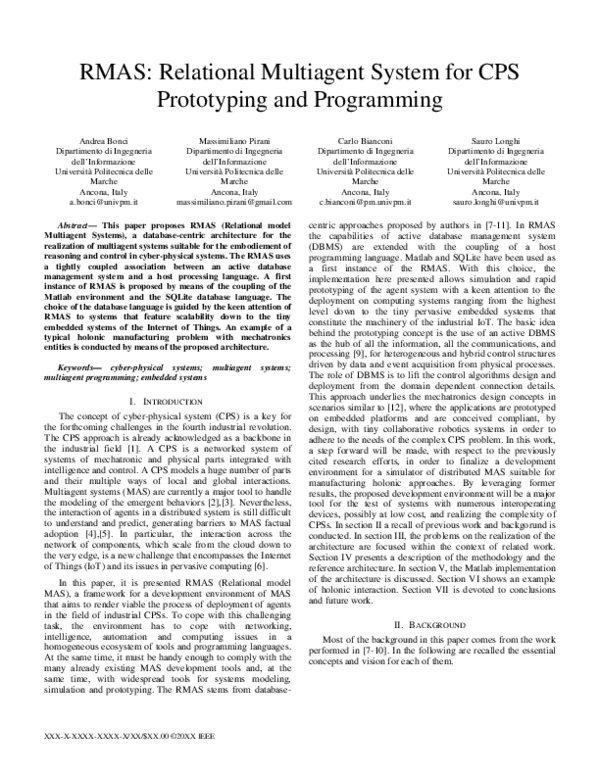 (PDF) RMAS: Relational Multiagent System for CPS Prototyping and ...