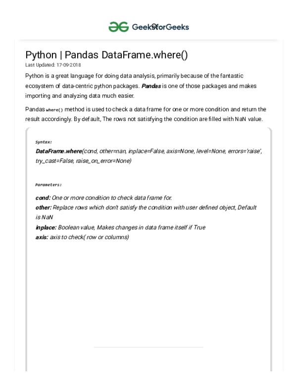 (PDF) Python Pandas Data Frame where Geeksfor Geeks