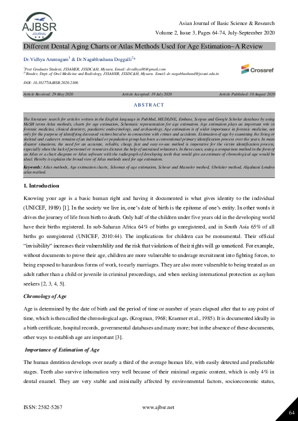 (PDF) Different Dental Aging Charts or Atlas Methods Used for Age ...
