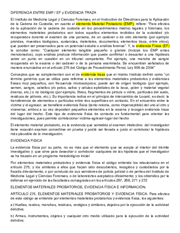(DOC) DIFERENCIA ENTRE EMP / EF y EVIDENCIA TRAZA