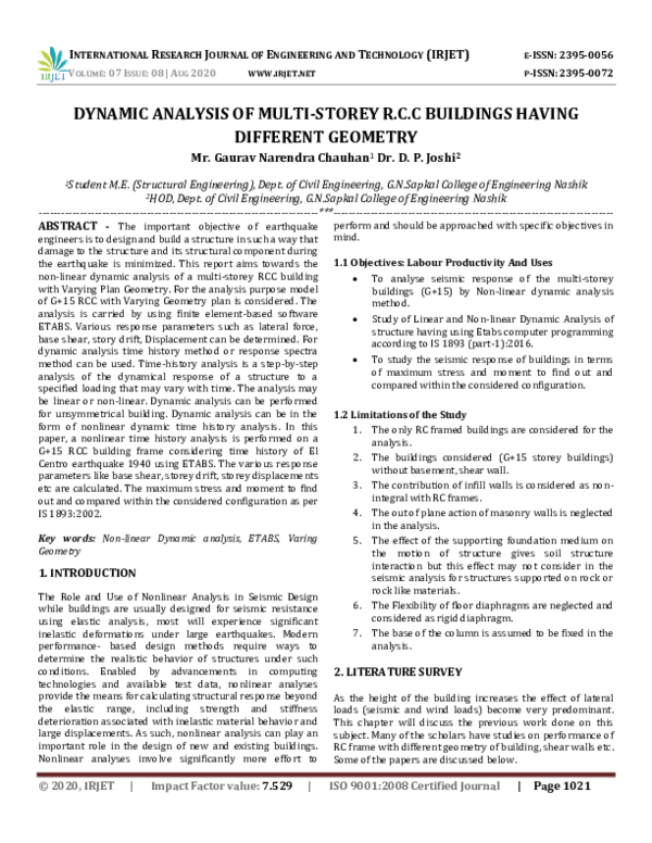 (PDF) IRJET- DYNAMIC ANALYSIS OF MULTI-STOREY R.C.C BUILDINGS HAVING DIFFERENT GEOMETRY
