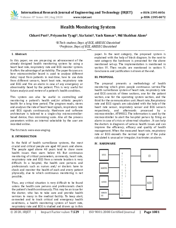 (PDF) IRJET- Health Monitoring System