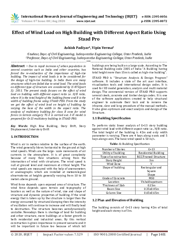 Pdf Effect Of Wind Load On High Building With Different Aspect Ratio