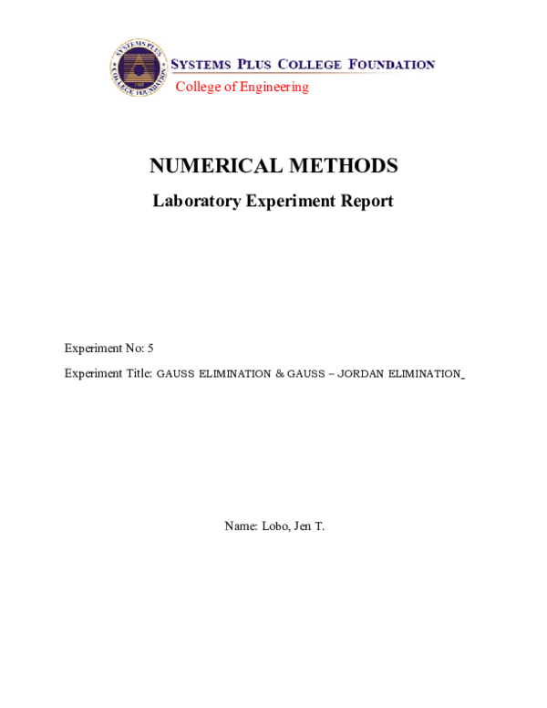 (DOC) NUMERICAL METHODS Laboratory Experiment Report