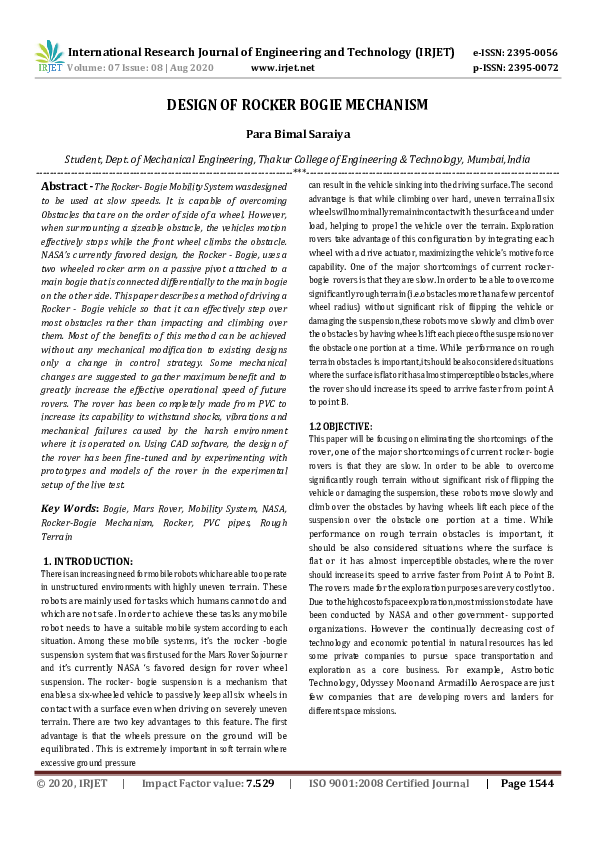 (PDF) Design and Fabrication of Rocker Bogie Mechanism | Purushottam ...