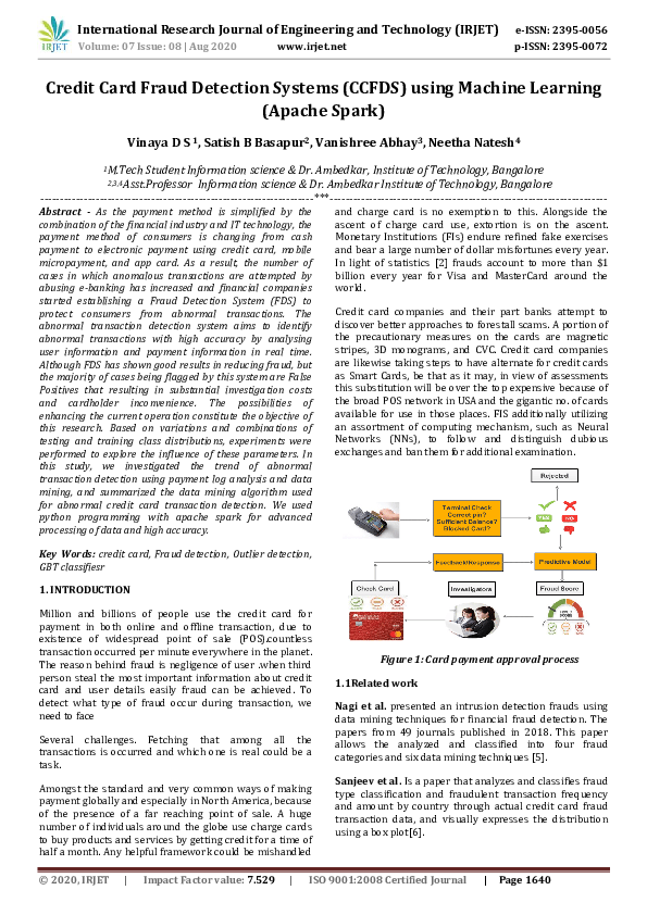 (PDF) IRJET- Credit Card Fraud Detection Systems (CCFDS) using Machine Learning (Apache Spark