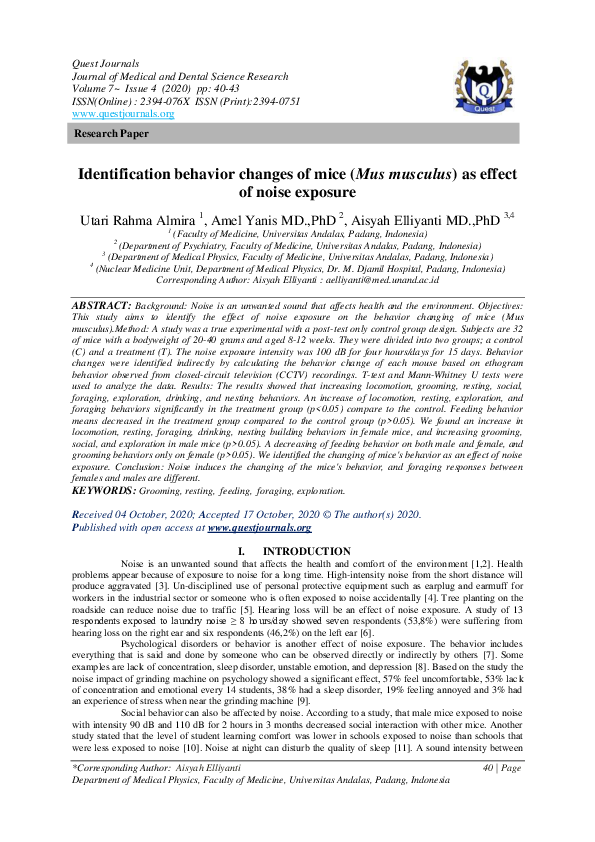 (PDF) Identification behavior changes of mice (Mus musculus) as effect ...