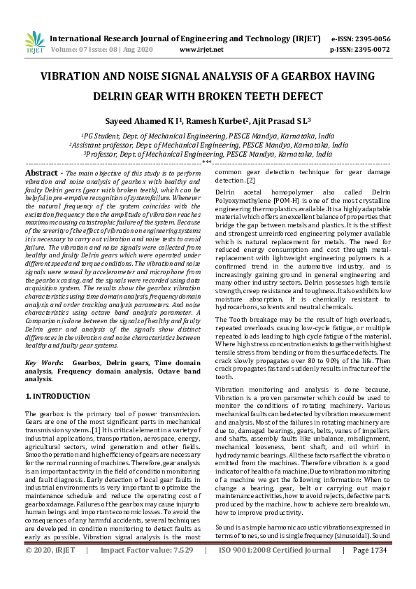 (PDF) IRJET-Vibration and Noise Signal Analysis of a Gearbox having ...