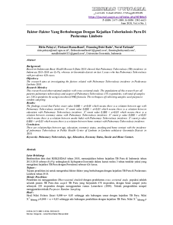 (PDF) FAKTOR YANG BERHUBUNGAN DENGAN KEJADIAN TB PARU