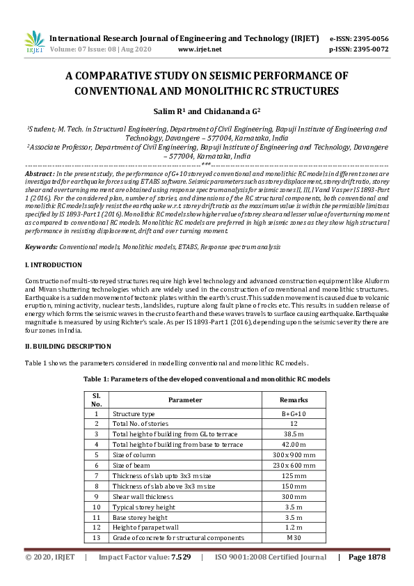 (PDF) IRJET- A COMPARATIVE STUDY ON SEISMIC PERFORMANCE OF CONVENTIONAL ...