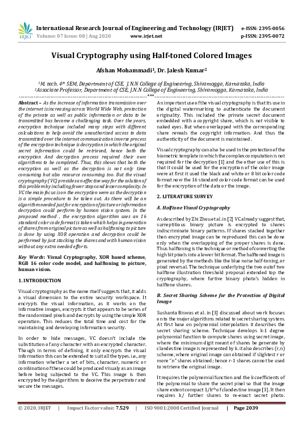 Pdf Irjet Visual Cryptography Using Half Toned Colored Images