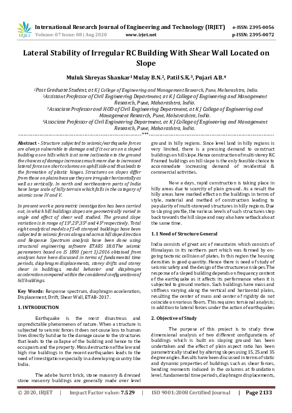 (PDF) IRJET-Lateral Stability of Irregular RC Building with Shear Wall ...