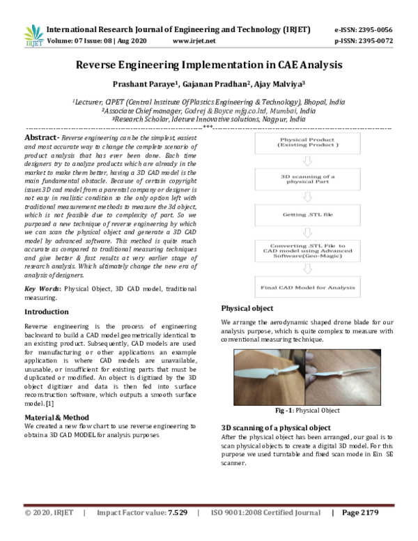 (PDF) IRJET- Reverse Engineering Implementation in CAE Analysis