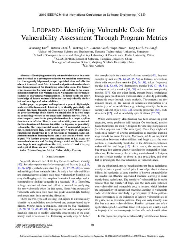 (PDF) LEOPARD: Identifying Vulnerable Code for Vulnerability Assessment ...