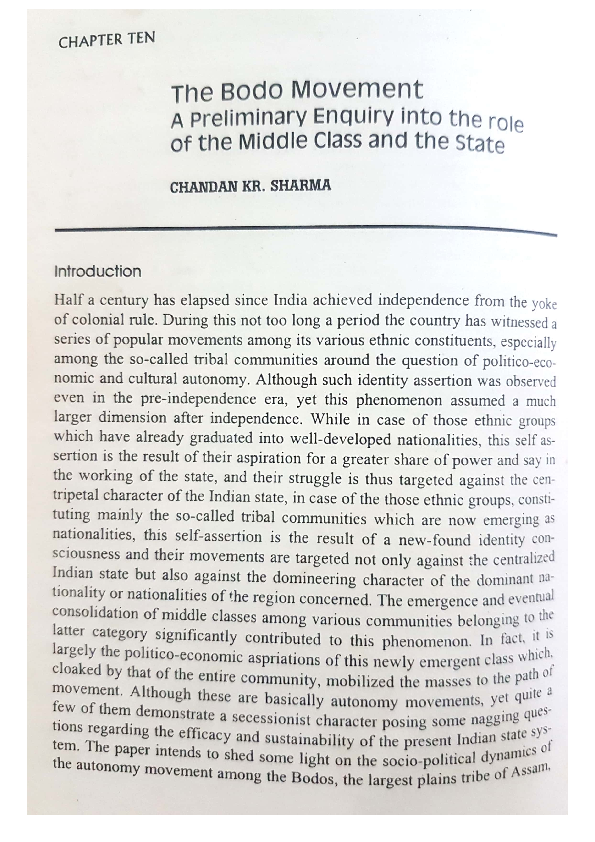 The Bodo Movement: A Preliminary Enquiry into the Role of the Middle ...